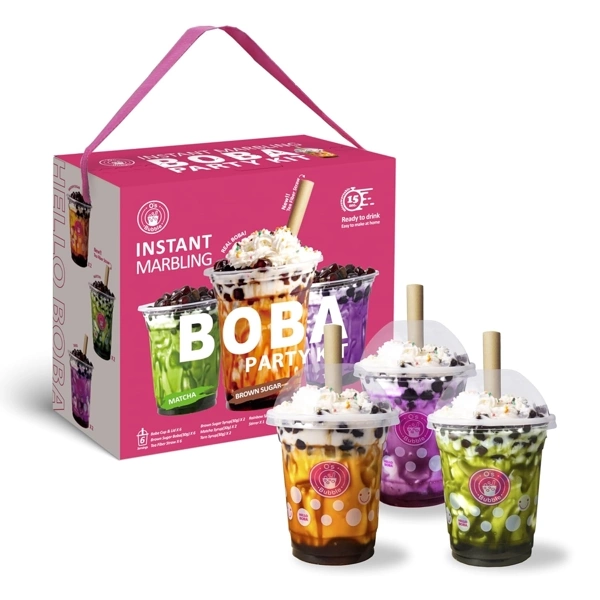 Zestaw Instant Marbling Boba Party Kit do przygotowania Bubble Tea, 6 porcji (2 x 3 smaki) 360g ...